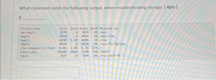 Solved What command yields the following output, when | Chegg.com