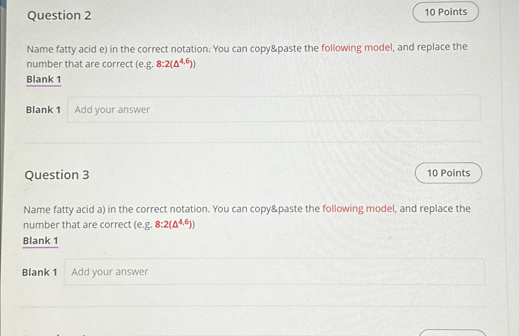 Solved Question 2Name fatty acid e) ﻿in the correct | Chegg.com