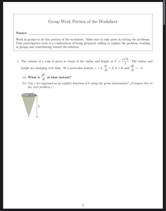 Solved Group Work Portion of the Worksheet Names: Work in | Chegg.com
