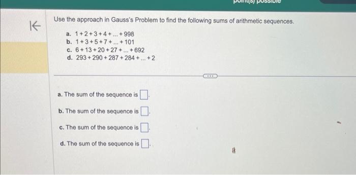 Solved Use the approach in Gauss's Problem to find the | Chegg.com