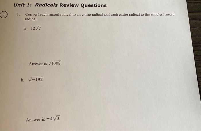 Solved Unit 1: Radicals Review Questions 1. Convert each | Chegg.com