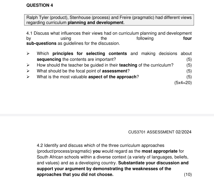 Solved QUESTION 4Ralph Tyler (product), ﻿Stenhouse (process) | Chegg.com