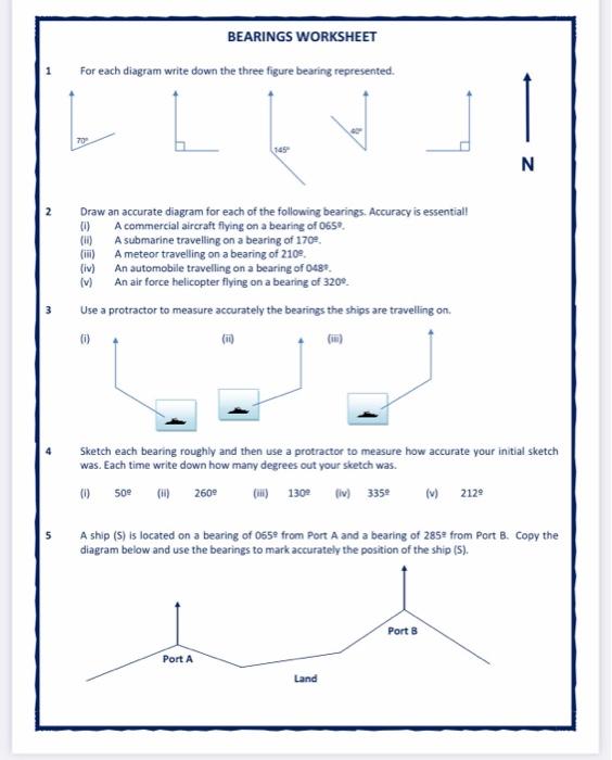 Solved BEARINGS WORKSHEET For each diagram write down the | Chegg.com