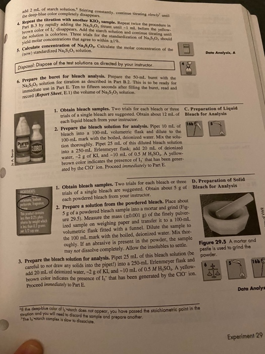 Experiment 29 Bleach Analysis Bleach is used for | Chegg.com