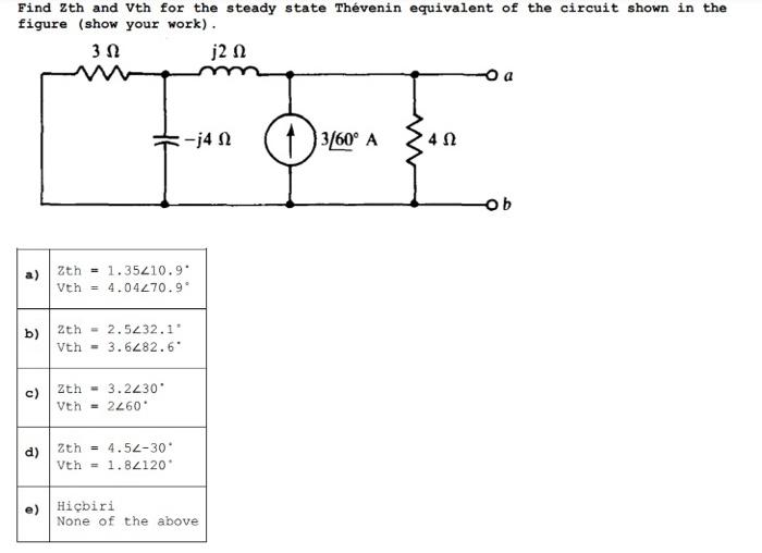 Solved Find Zth and Vth for the steady state Thévenin | Chegg.com