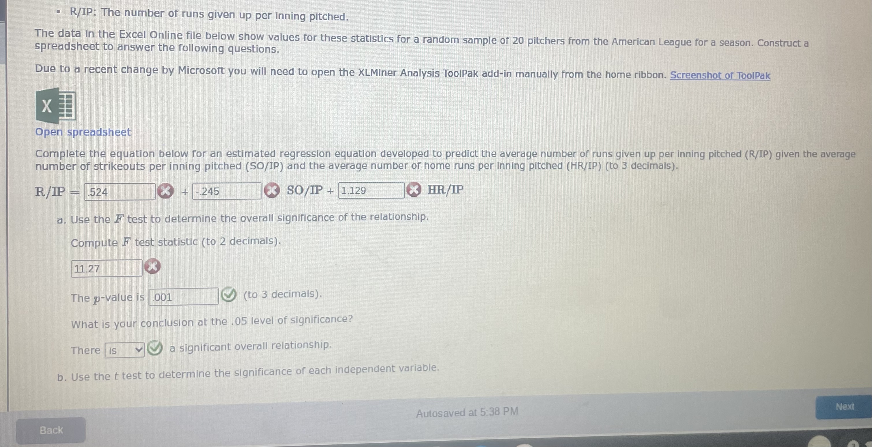 R/IP: The number of runs given up per inning | Chegg.com