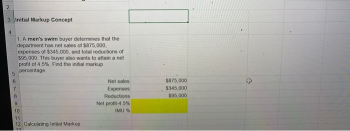 Solved 2 3 Initial Markup Concept 4 1. A men's swim buyer | Chegg.com