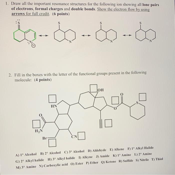 Solved 1. Draw all the important resonance structures for | Chegg.com