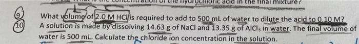 Solved acid in the final mixturer 10 What volume of 2.0 M | Chegg.com