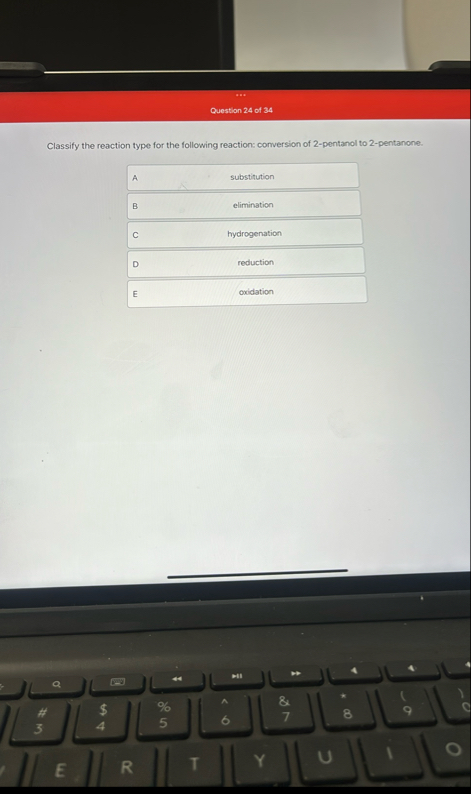 Solved Question 24 ﻿of 34Classify the reaction type for the | Chegg.com