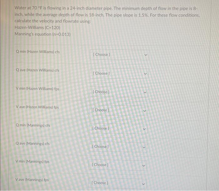 Solved Water at 70∘F is flowing in a 24-inch diameter pipe. | Chegg.com