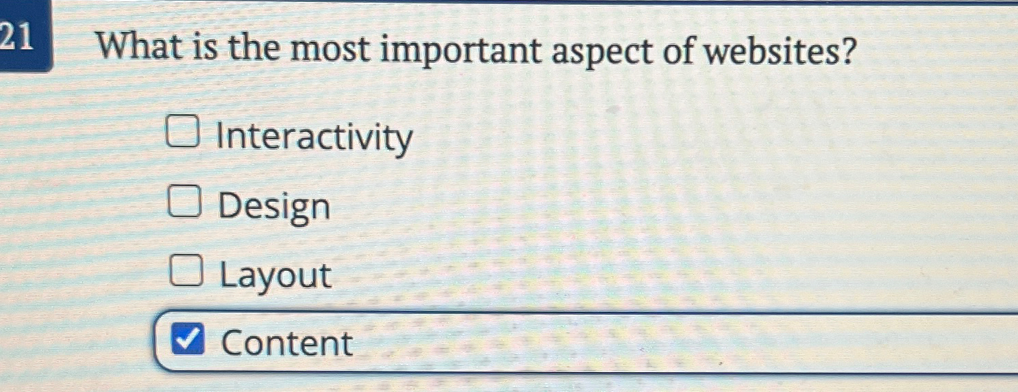 Solved 21 ﻿What is the most important aspect of | Chegg.com