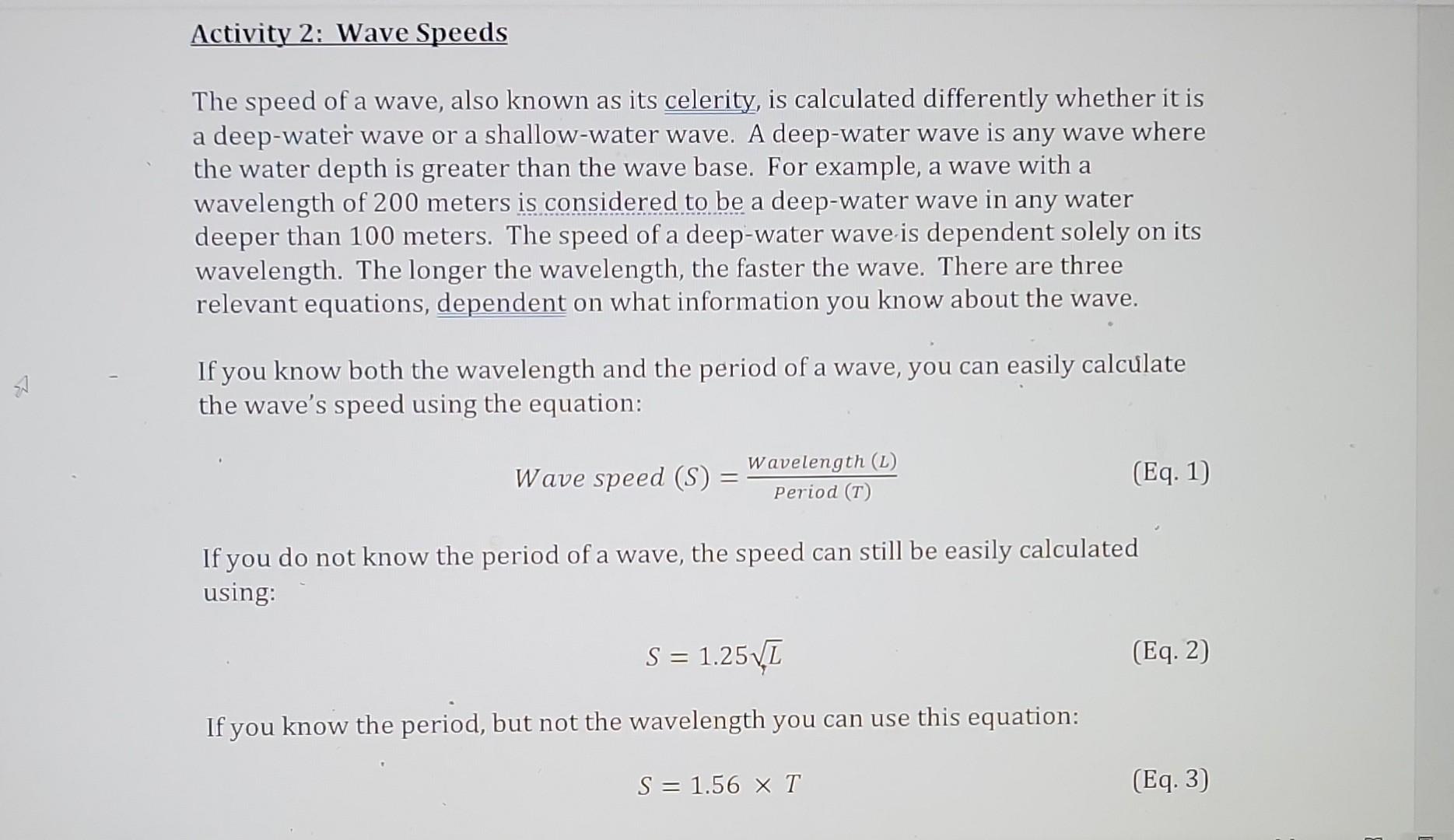 Solved The speed of a wave, also known as its celerity, is | Chegg.com