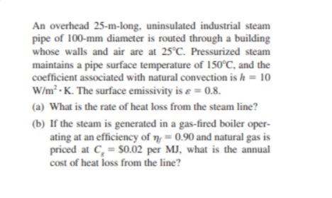 Solved An overhead 25-m-long, uninsulated industrial steam | Chegg.com