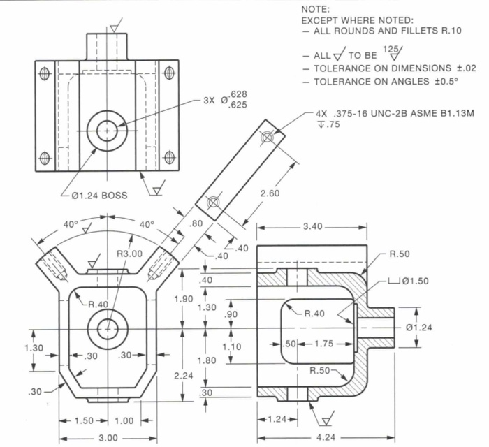Solved NOTE: EXCEPT WHERE NOTED: - ALL ROUNDS AND FILLETS | Chegg.com