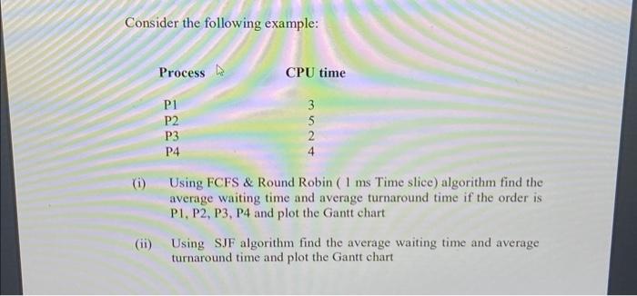 Consider the following example: (i) Using FCFS \& | Chegg.com