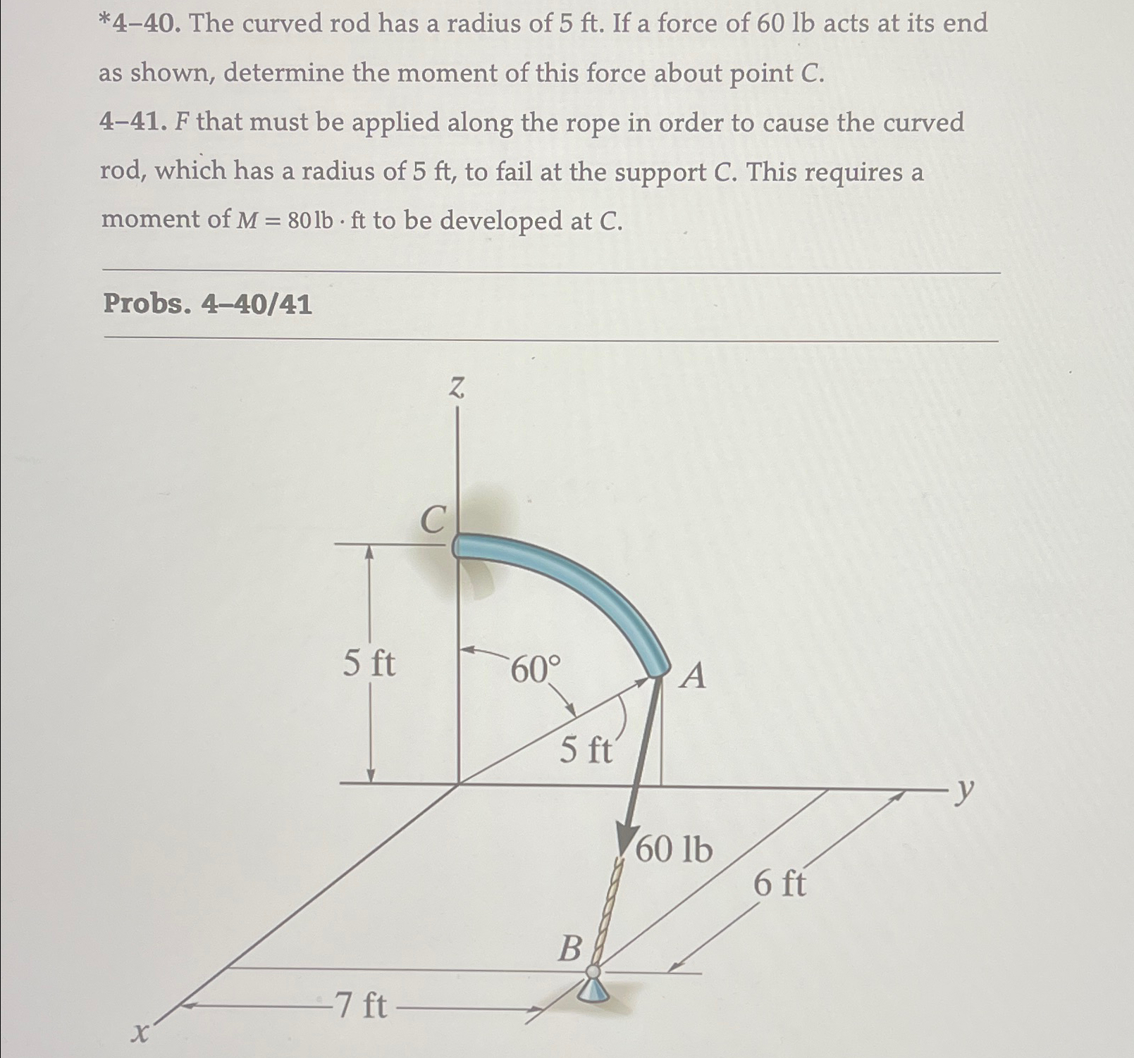 Solved **4-40. The curved rod has a radius of 5ft. If a | Chegg.com