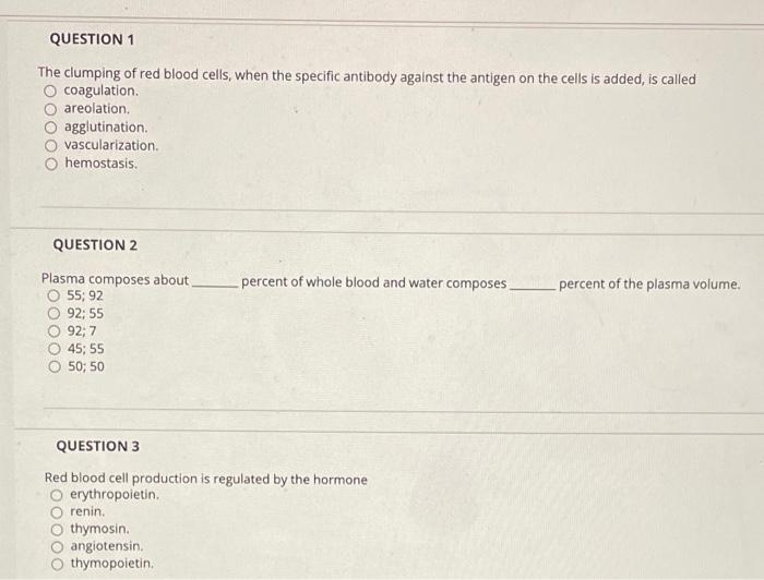 Solved QUESTION 1 The clumping of red blood cells, when the | Chegg.com