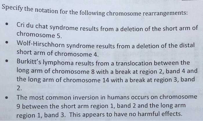 Solved Specify the notation for the following chromosome | Chegg.com