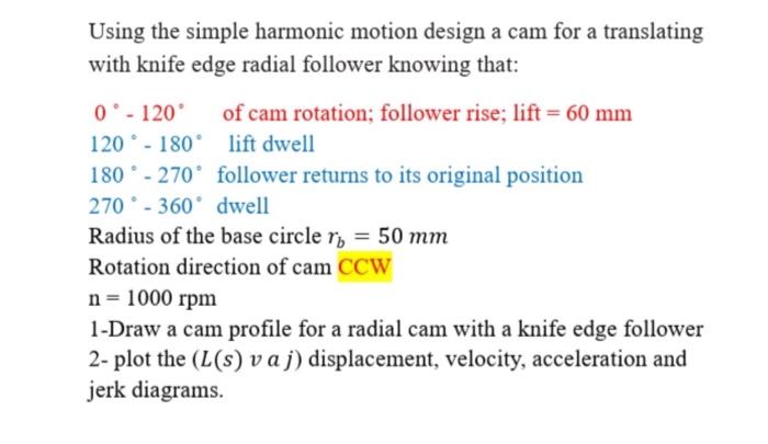 Solved Using the simple harmonic motion design a cam for a | Chegg.com