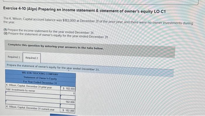 Solved Exercise 4-10 (Algo) Preparing an income statement \& | Chegg.com