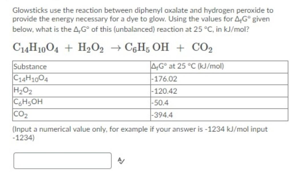 Solved Glowsticks use the reaction between diphenyl oxalate | Chegg.com