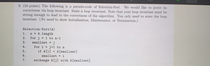 Solved 9. (10 points) The following is a pseudo-code of | Chegg.com