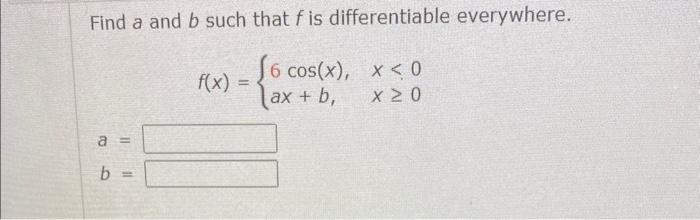 Solved Find a and b such that f is differentiable | Chegg.com