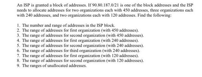 Solved An ISP is granted a block of addresses. If | Chegg.com