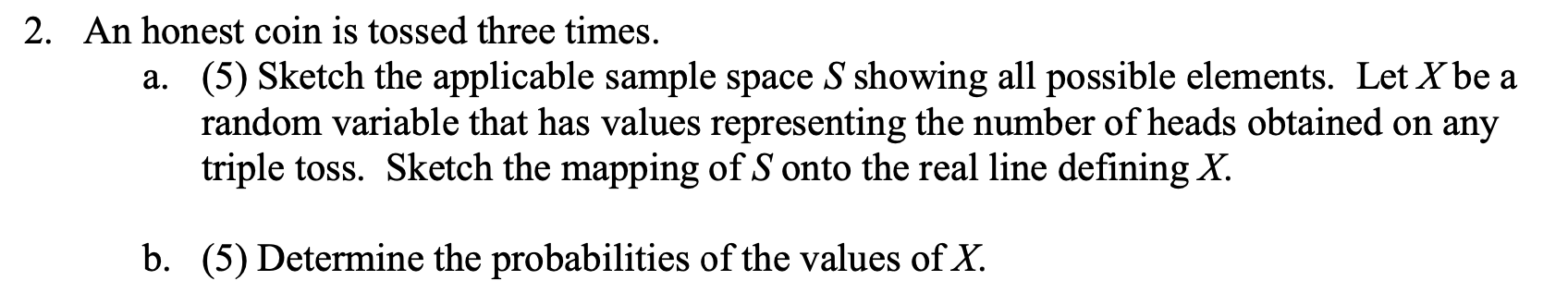 Solved An honest coin is tossed three times.a. (5) ﻿Sketch | Chegg.com