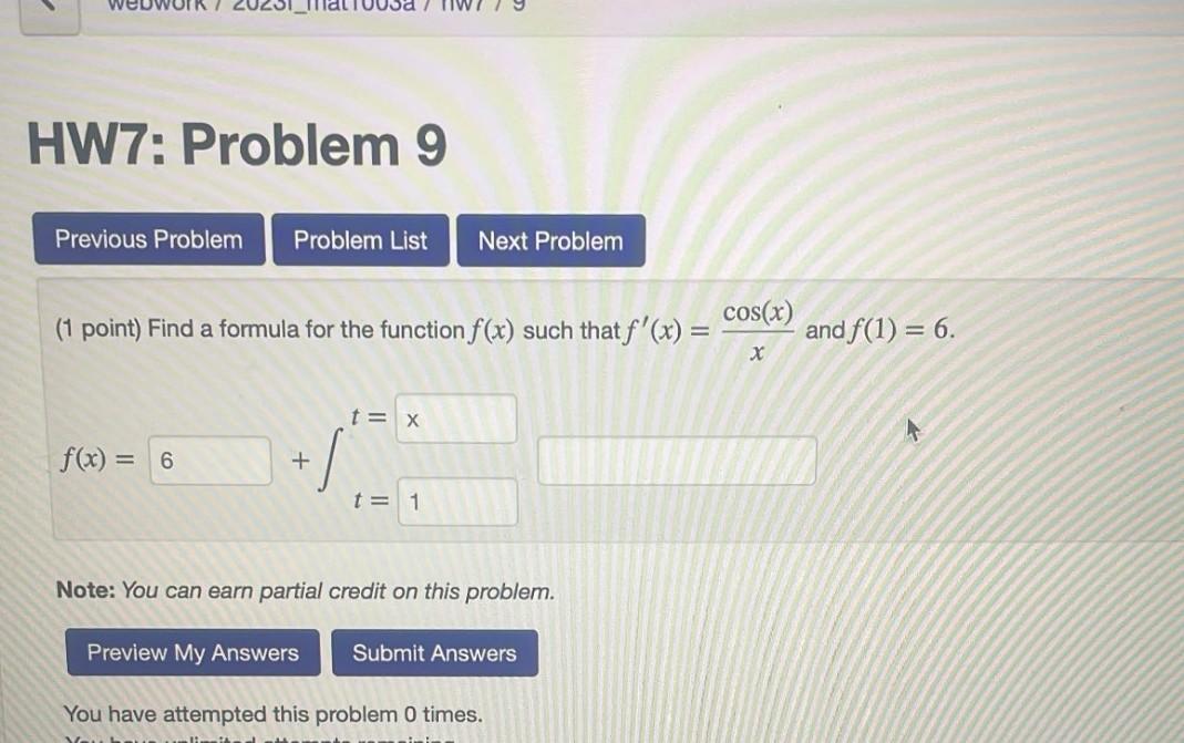 Solved HW7: Problem 9(1 ﻿point) ﻿Find a formula for the | Chegg.com