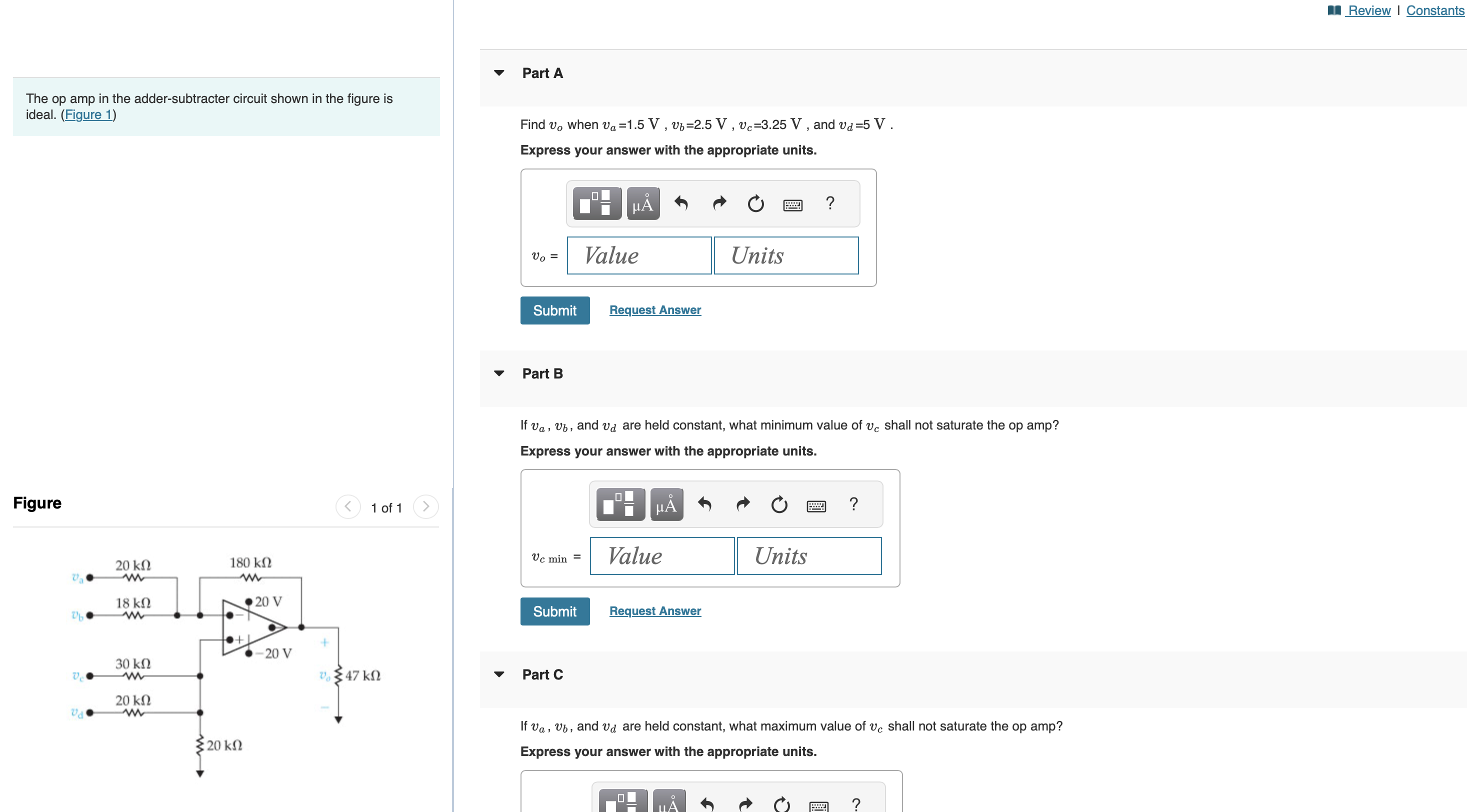 Solved Part AThe op ﻿amp in ﻿the adder-subtracter circuit | Chegg.com