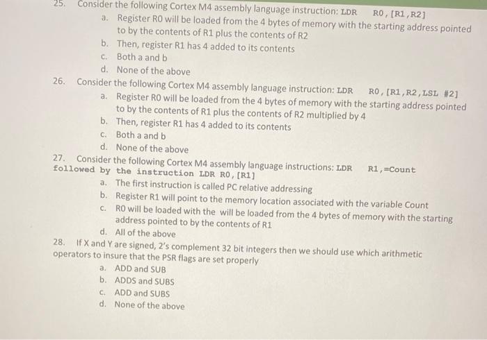Solved 21 Consider The Following Cortex M4 Assembly 