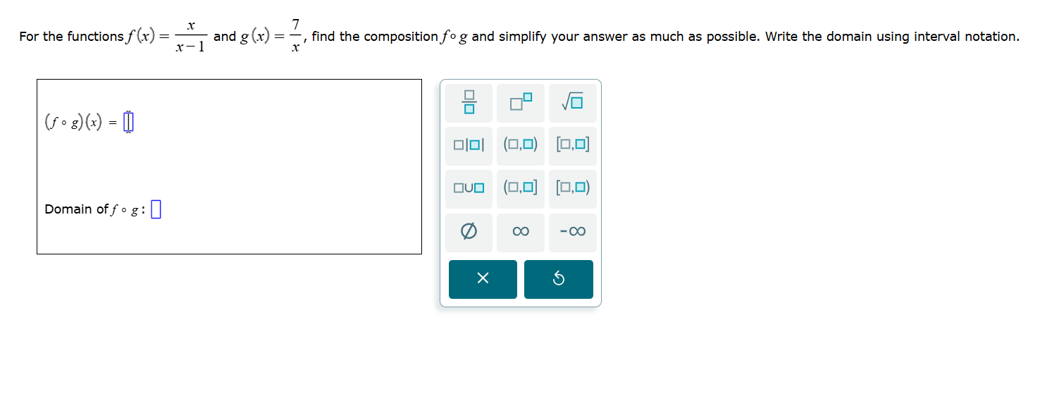Solved For the functions f(x)=xx-1 ﻿and g(x)=7x, ﻿find the | Chegg.com