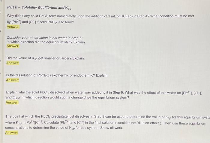 Part B - Solubility Equilibrium and Ksp Equilibrium | Chegg.com
