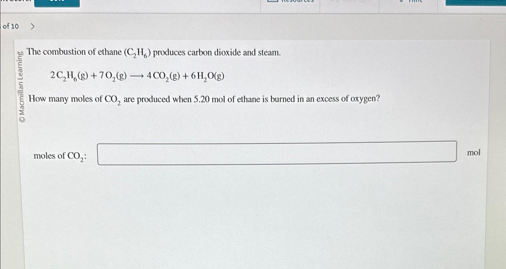 Solved The combustion of ethane (C2H6) ﻿produces carbon | Chegg.com