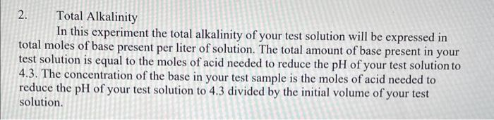 Solved 2. Total Alkalinity In this experiment the total | Chegg.com