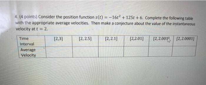 Solved 4.(4 points) Consider the position function s(t) = | Chegg.com
