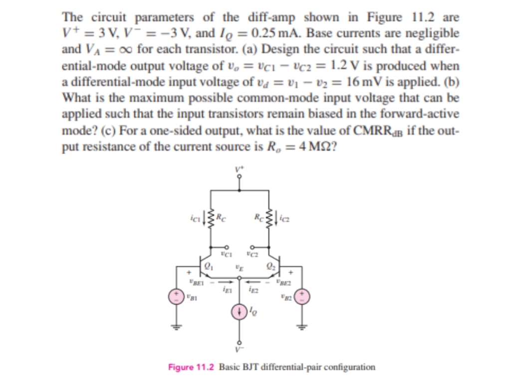 Solved The circuit parameters of the diff-amp shown in | Chegg.com