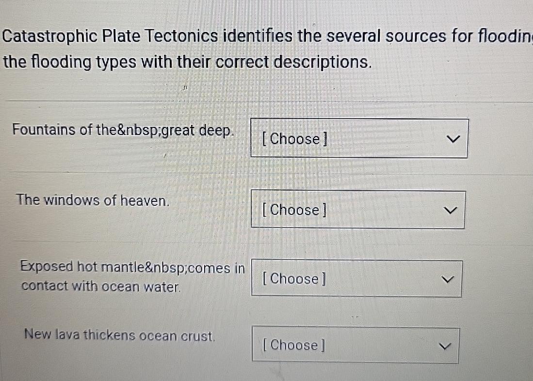 Solved Catastrophic Plate Tectonics identifies the several | Chegg.com