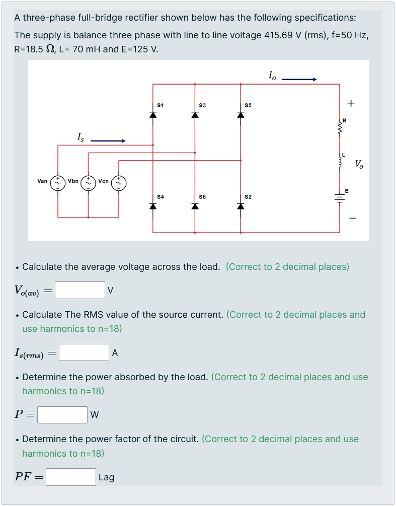 Solved A three-phase full-bridge rectifier shown below has | Chegg.com