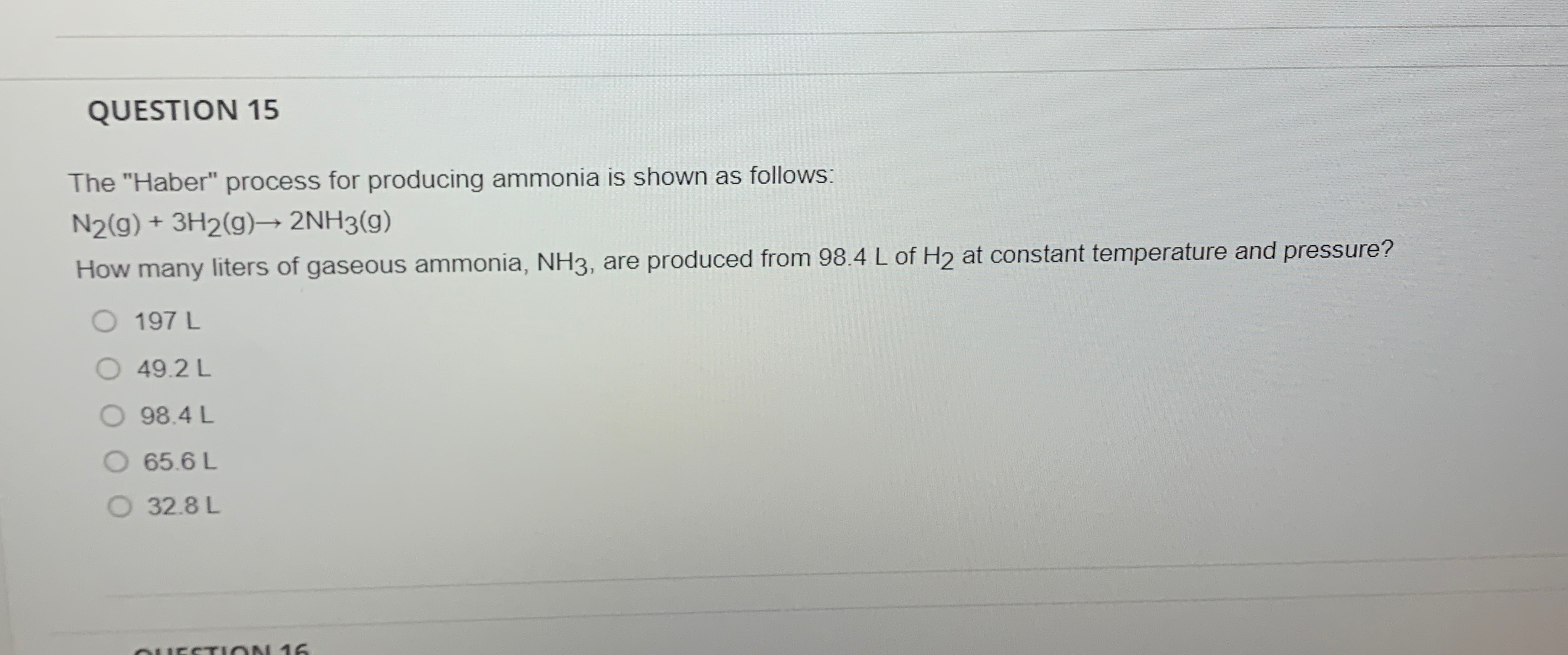 Solved QUESTION 15The "Haber" process for producing ammonia | Chegg.com