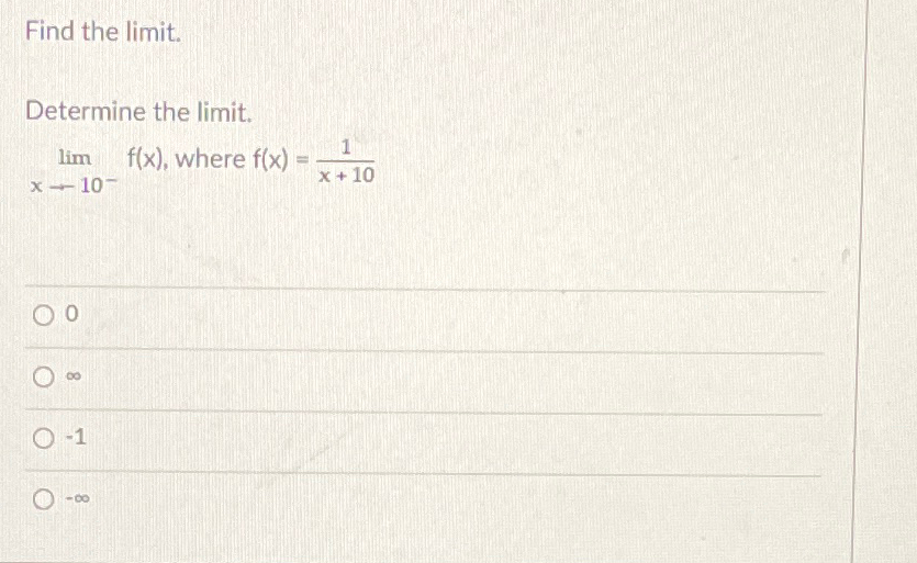 Solved Find the limit.Determine the limit.limx→10-f(x), | Chegg.com