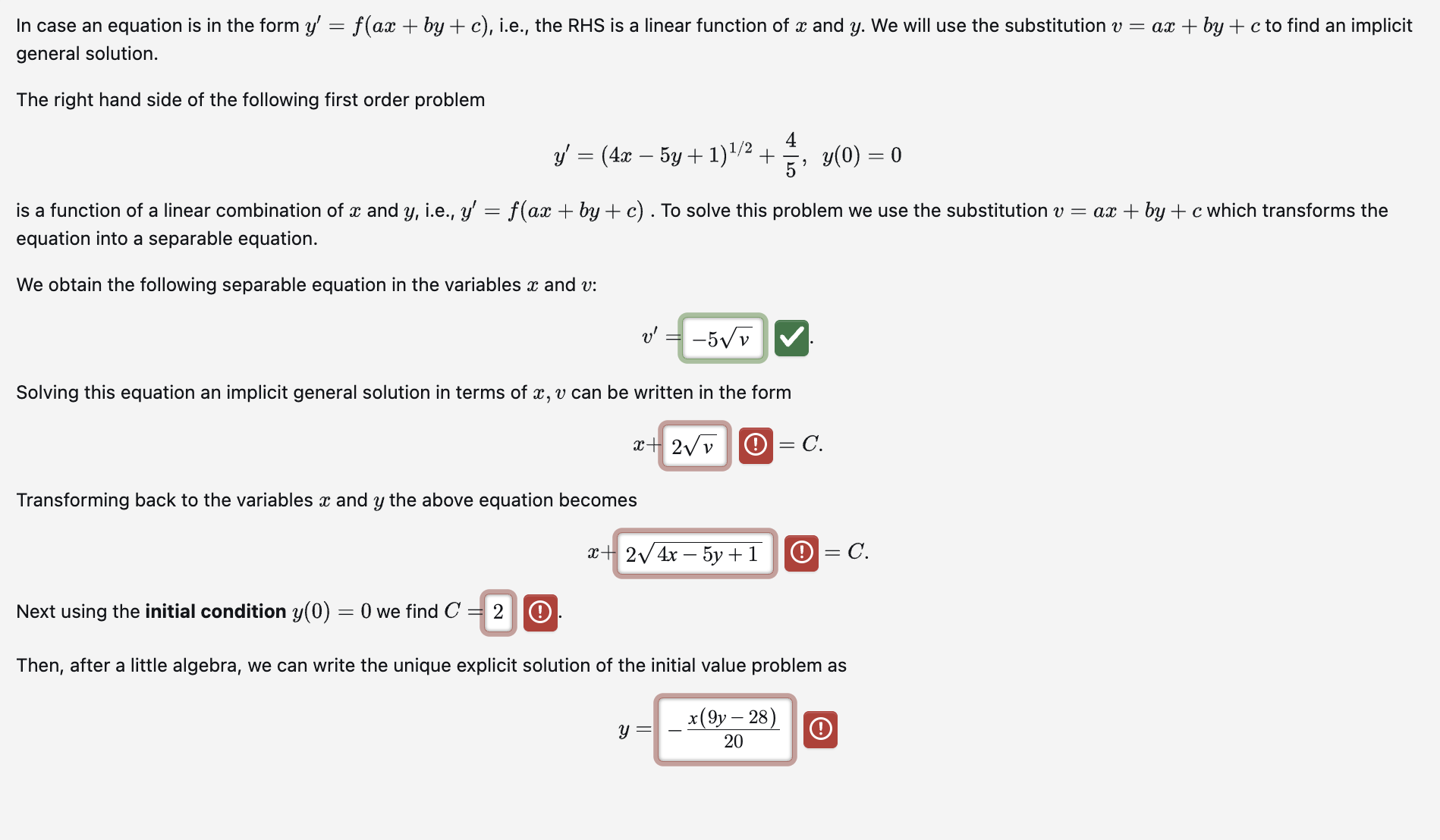 Solved In case an equation is in the form y′=f(ax+by+c), | Chegg.com