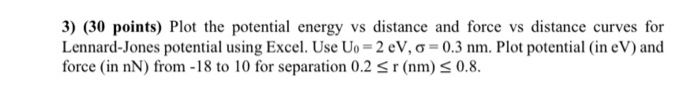Solved 3) (30 points) Plot the potential energy vs distance | Chegg.com