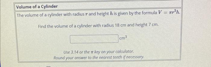 Solved The volume of a cylinder with radius r and height h | Chegg.com