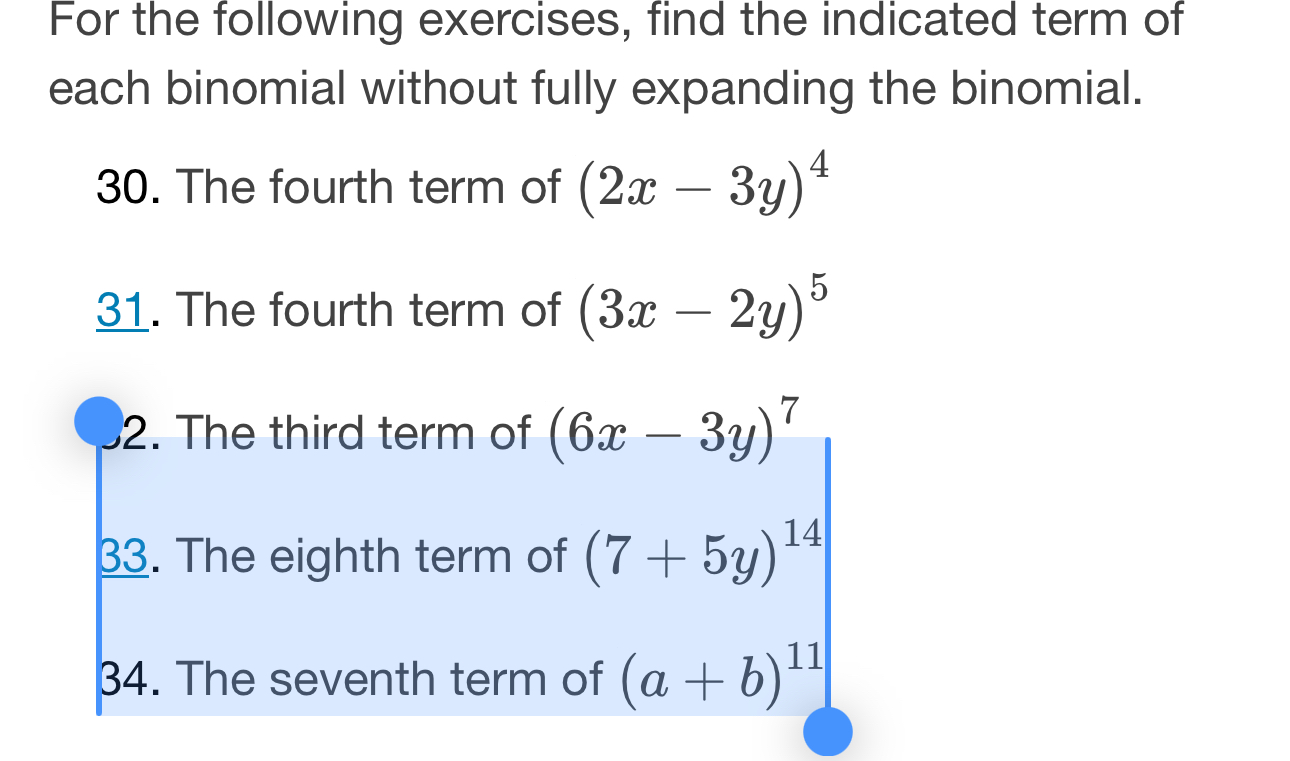 Solved For the following exercises, find the indicated term | Chegg.com
