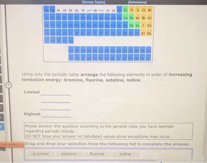 Solved Using only the periodic table arrange the following | Chegg.com
