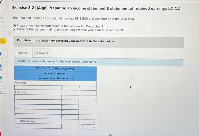 Solved Exercise 3-21 (Algo) Preparing an income statement & | Chegg.com