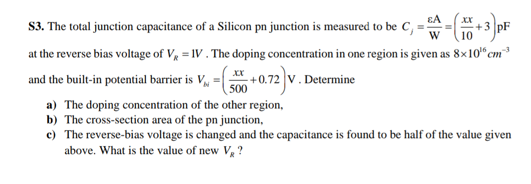 Solved -3 XX εΑ XX S3. The total junction capacitance of a | Chegg.com